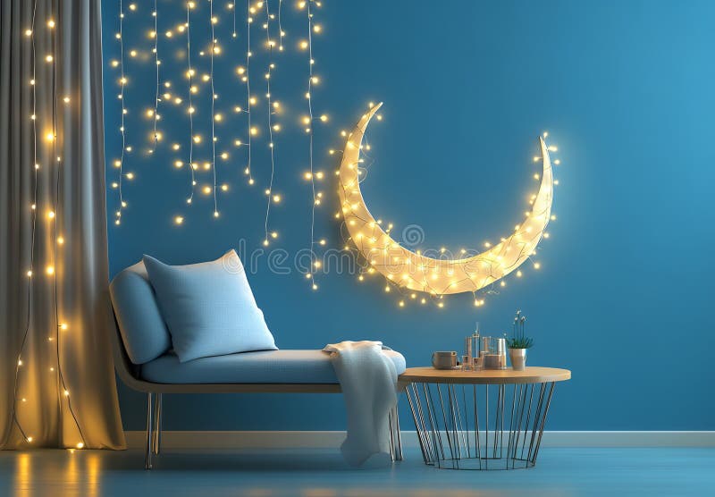 Cozy Blue Room Decor Moon Lights String Lights Modern 3d Art Home Warm ...