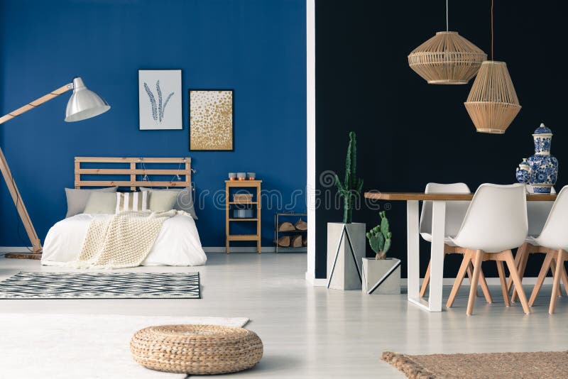 Cozy blue studio stock image. Image of modern, spacious - 95304237
