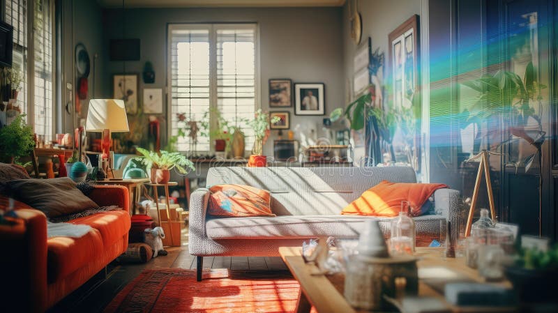 Cozy Blurred Eclectic Interior Stock Illustration - Illustration of ...
