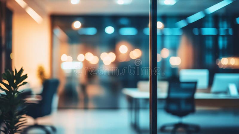 Cozy Blurred Office Interior at Night with Bokeh Lights Creating a ...