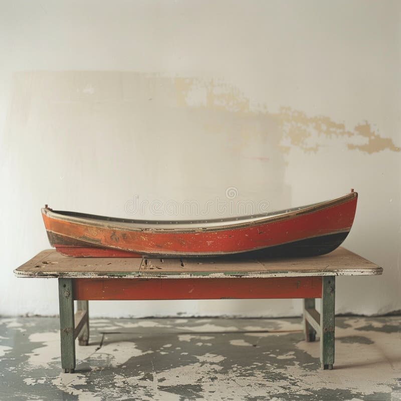 Cozy Boat-shaped Table with a Small Boat As a Unique Centerpiece Stock ...