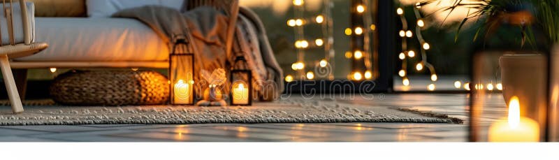 Cozy Bohemianstyle Patio with String Lights Stock Illustration ...