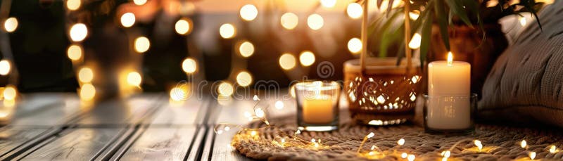 Cozy Bohemianstyle Patio with String Lights Stock Illustration ...