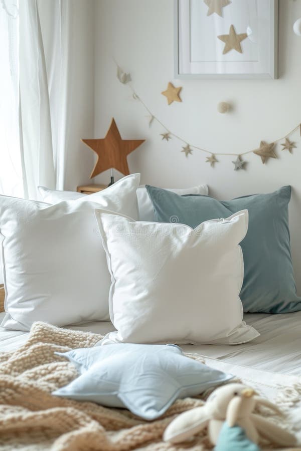 Cozy Boho Bedroom with String Lights and Star Decor Stock Image - Image ...