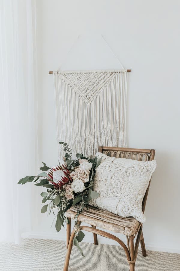 Cozy Boho Interior with Macrame Wall Hanging and Floral Arrangement ...
