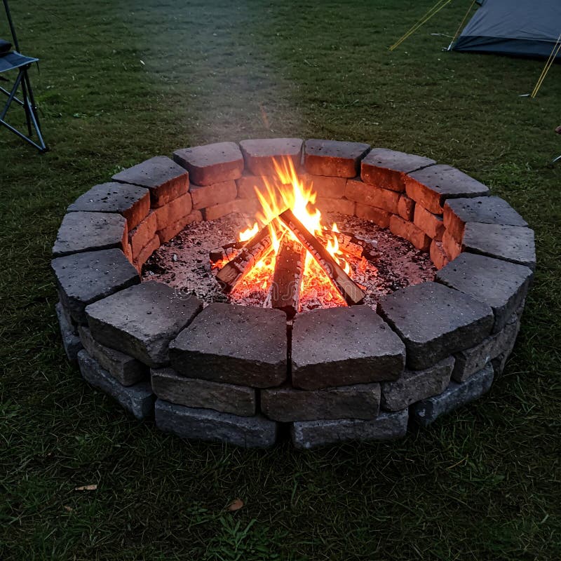 A Cozy Bonfire Burns within a Stone Circle Stock Illustration ...