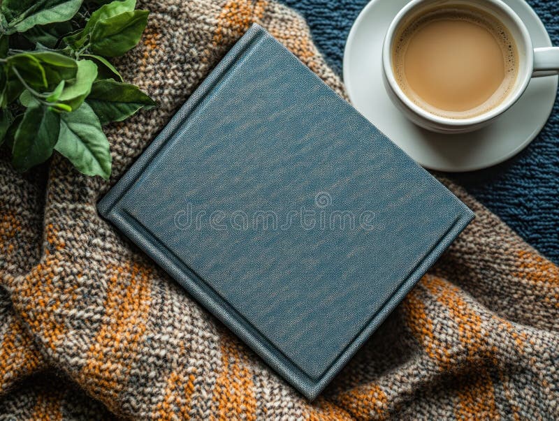 Cozy Book, Coffee, and Greenery on a Blanket Stock Illustration ...
