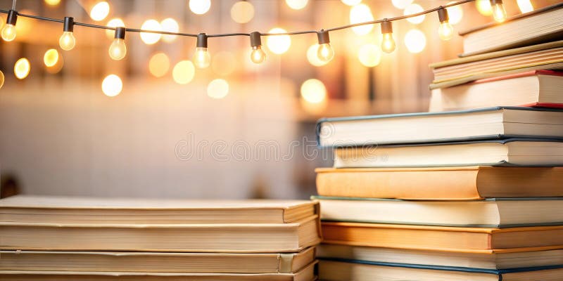 Cozy Book Fair Banner with Stacks of Books Stock Image - Image of ...