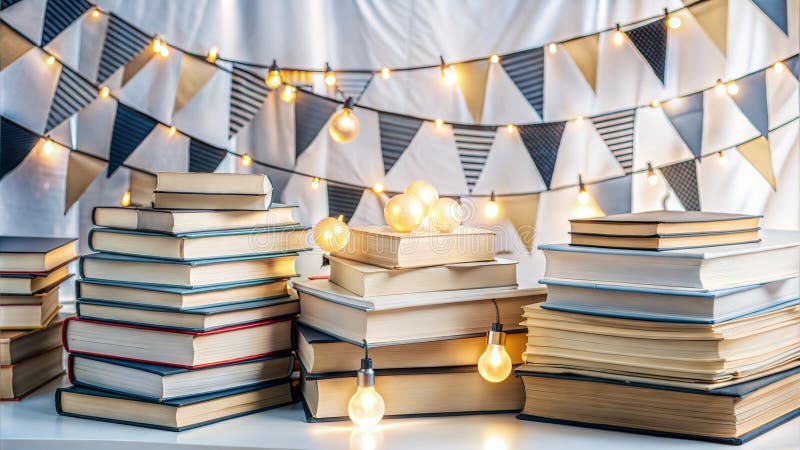 Cozy Book Fair Banner with Stacks of Books Stock Illustration ...