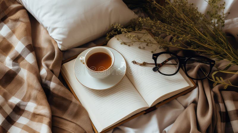 Cozy book flatlay stock illustration. Illustration of style - 369752890