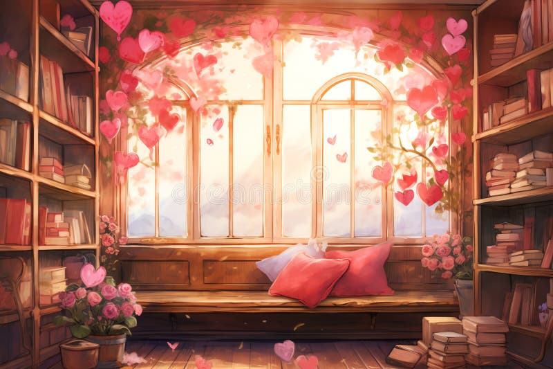Cozy Book Nook Valentine Day Background Stock Illustration ...