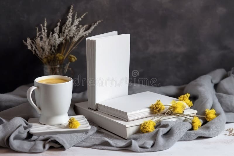 Cozy Book Stack Candle. Generate Ai Stock Image - Image of coffee ...