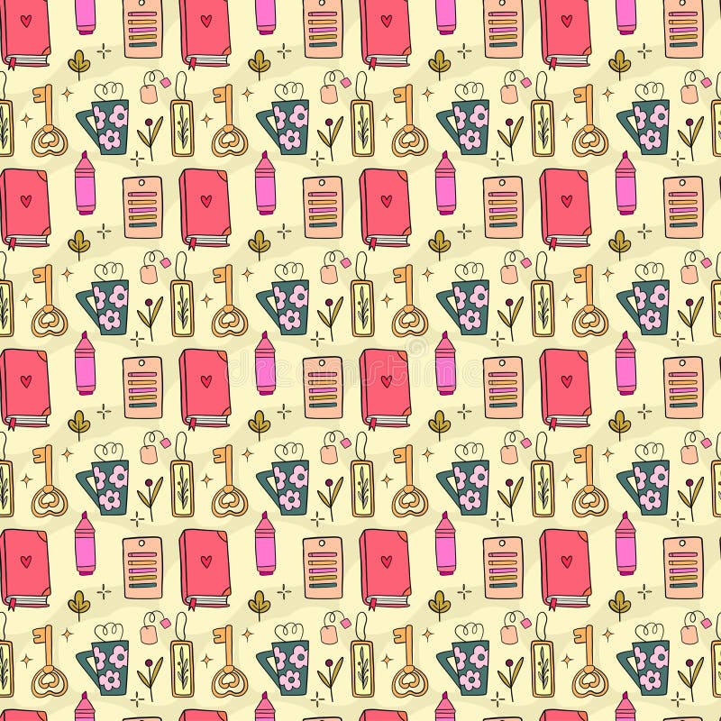 Cozy Bookish Icons Seamless Pattern Stock Illustration - Illustration ...