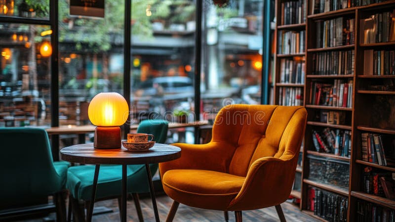 Cozy Bookstore Cafe Chair Lamp Reading Evening Stock Illustration ...