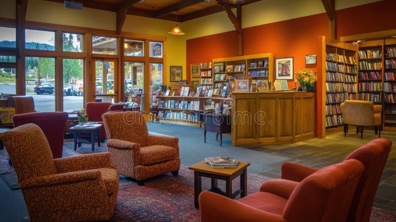 Cozy bookstore interior stock image. Image of retail - 388390353