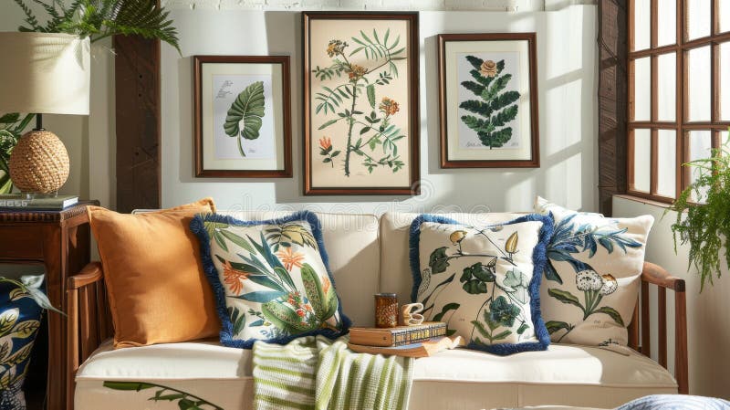 Cozy Botanical-Themed Living Room Interior with Natural Light Stock ...