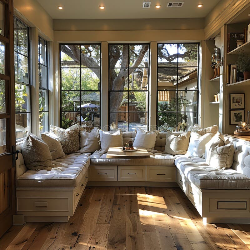 Cozy Breakfast Nook with a Built-in Bench and Natural Light Stock Image ...