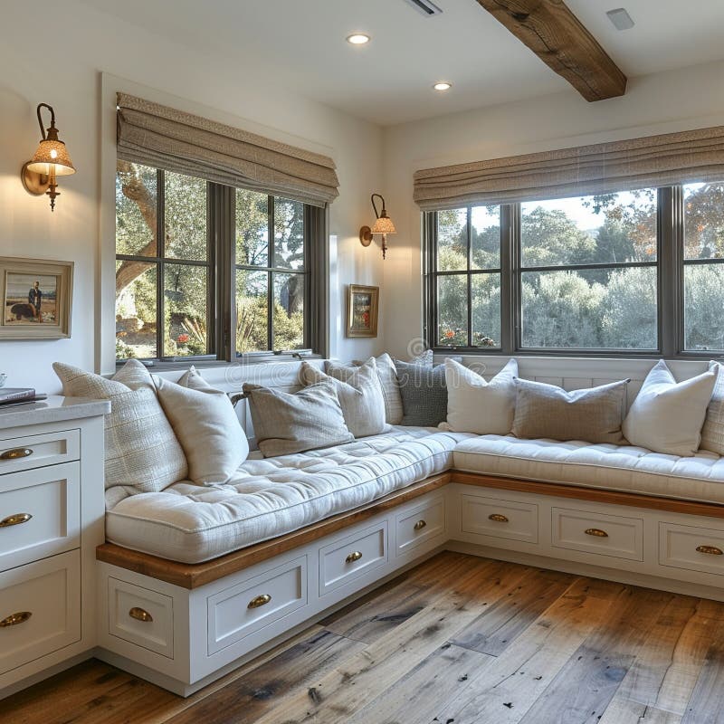 Cozy Breakfast Nook with a Built-in Bench and Natural Light Stock Photo ...