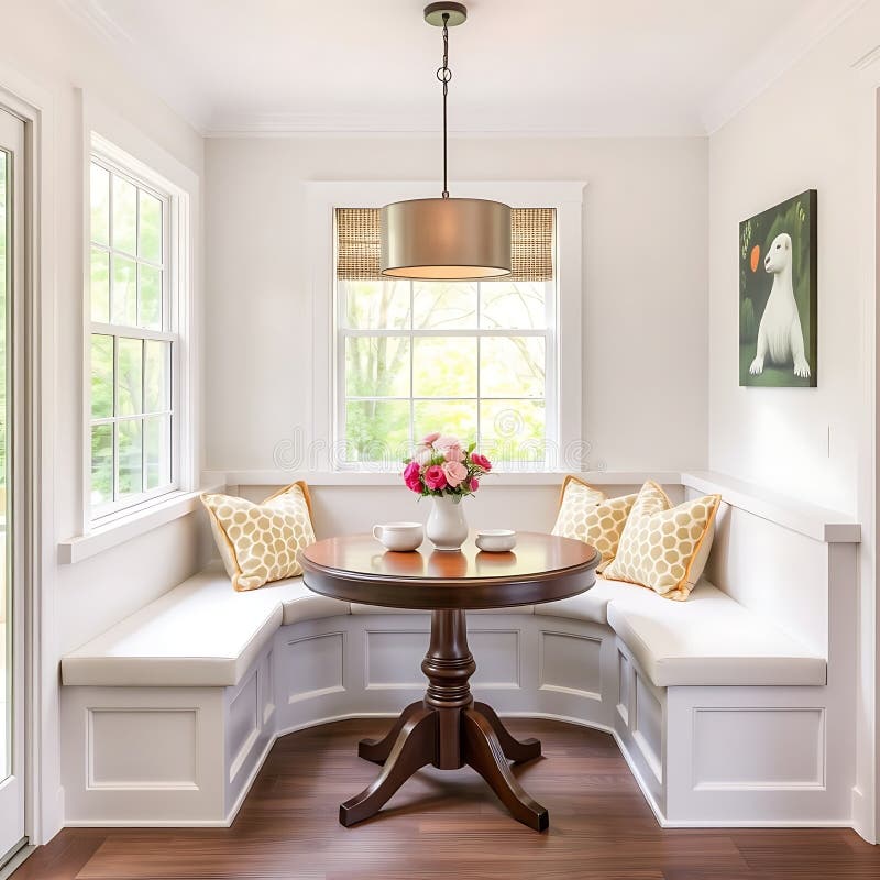 A Cozy Breakfast Nook with a Built in Bench, a Round Table, and Bright ...