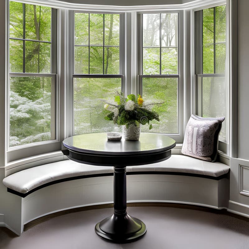 A Cozy Breakfast Nook with a Built-in Bench, a Round Table, and Natural ...