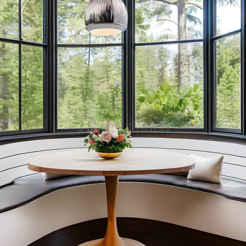 A Cozy Breakfast Nook with a Built-in Window Seat, a Round Table, and ...