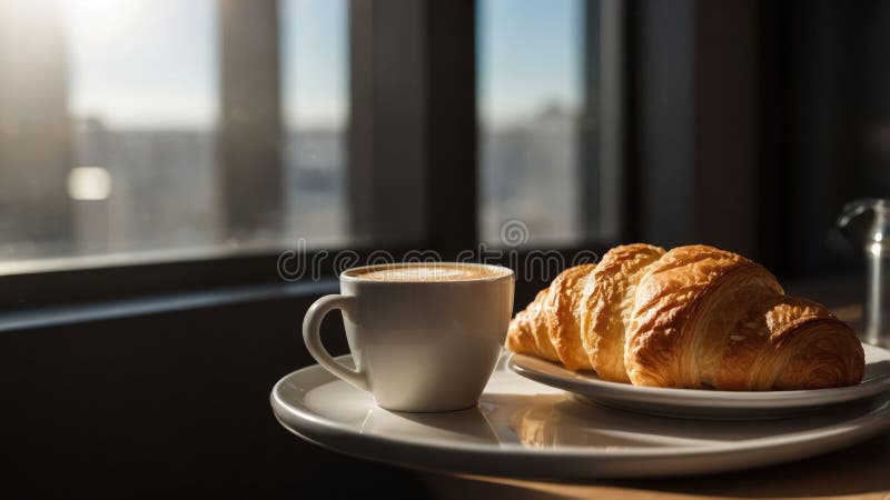 A Cozy Breakfast Scene Featuring a Cup of Coffee and Croissants by a ...
