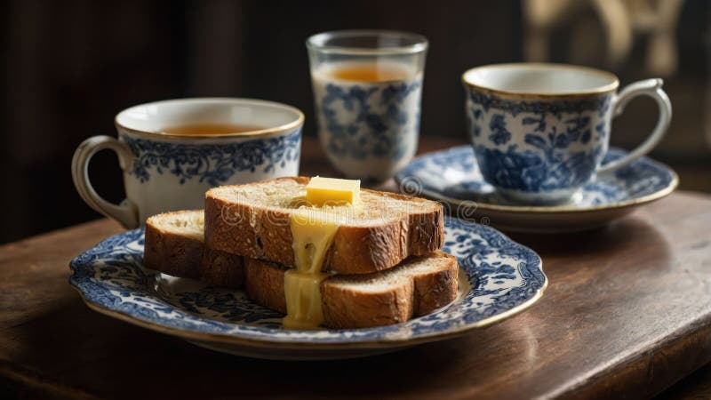 A Cozy Breakfast Scene Featuring Toast with Butter and Tea in Elegant ...