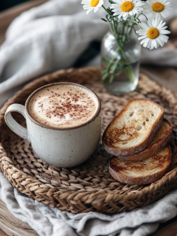 Cozy Breakfast Setting with Cappuccino and Toast in Rustic Dining Style ...