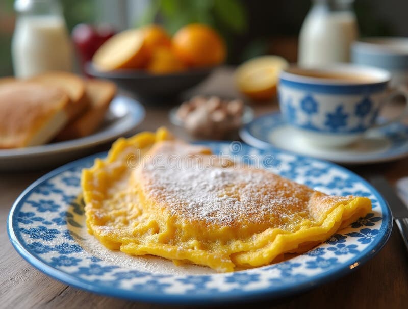 Delightful Breakfast Spread Featuring a Sweet Omelette, Fresh Fruit ...
