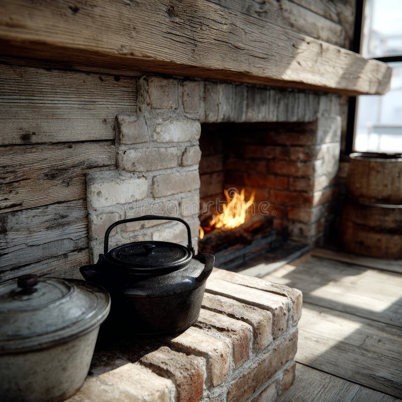 Fireplace kettle stock image. Image of stone, brick, cauldron - 53664747