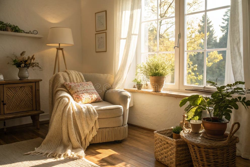 A Cozy, Bright Room with Sunlight Streaming in Stock Image - Image of ...