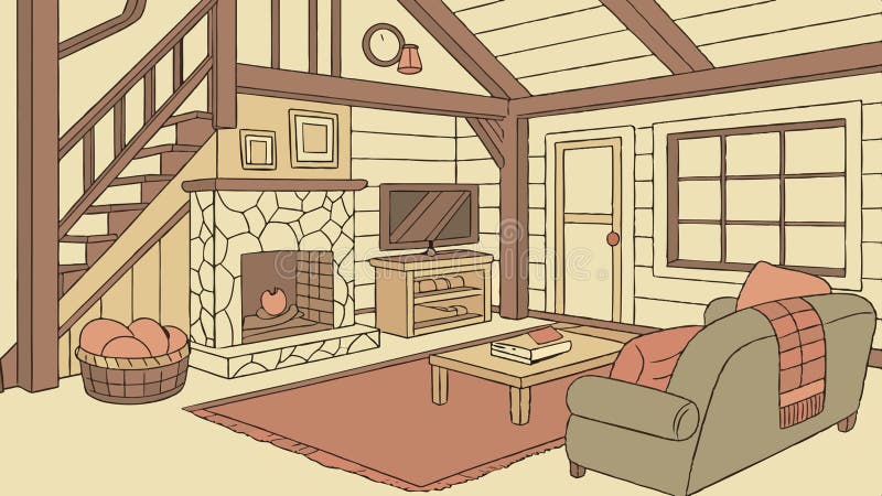 Cozy Cabin Interior, Fireplace, Home Comfort, and Rustic Living Vector ...
