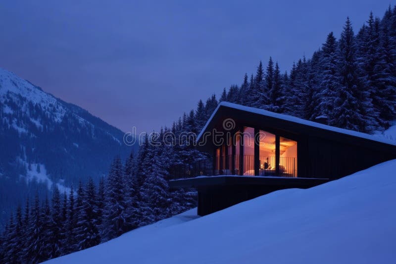 A Cozy Cabin Overlooks Serene Mountains Under a Starlit Night Sky ...