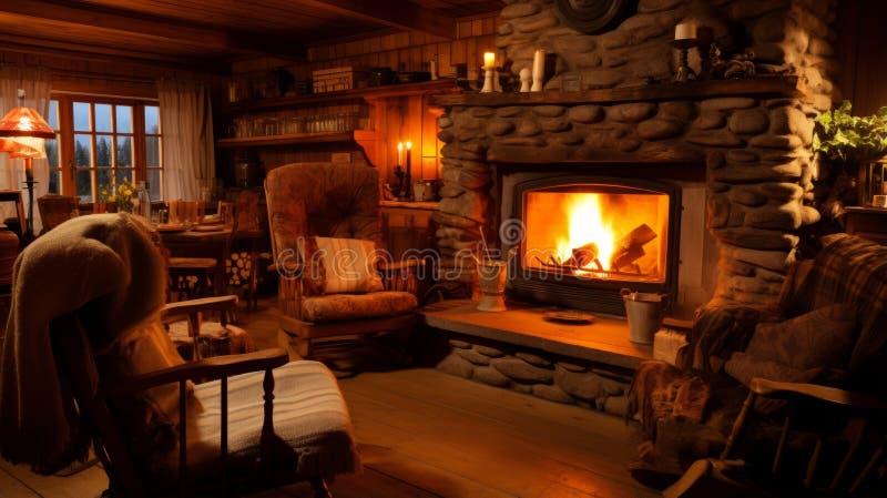 Cozy Cabin Pension with a Crackling Fireplace and Warm Stock ...