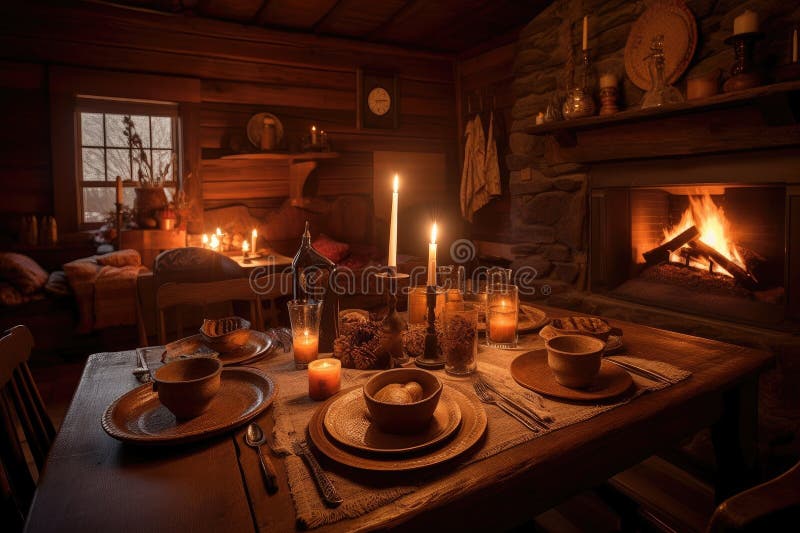 Cozy Cabin Retreat with Warm and Inviting Fire Place Setting the Mood ...