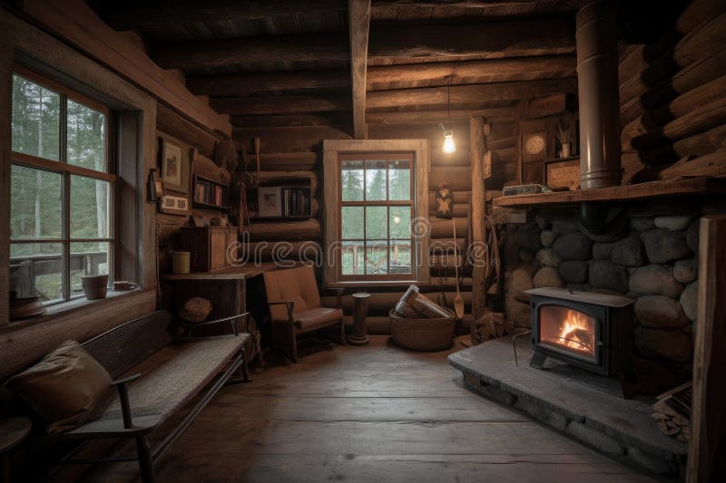 Cozy Cabin Retreat with Wood-burning Fireplace and Stack of Firewood ...