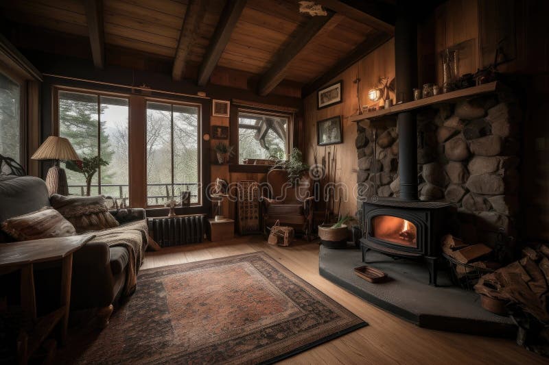 Cozy Cabin Retreat with Wood-burning Fireplace and Stack of Firewood ...