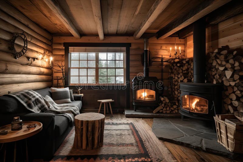 Cozy Cabin Retreat with Wood-burning Fireplace and Stack of Firewood ...