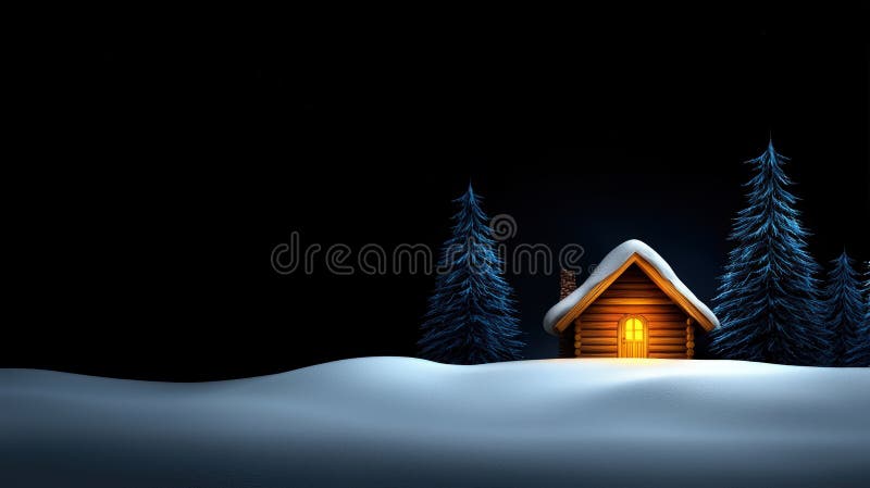 Cozy Cabin in the Snow with Illuminated Windows in a Serene Winter ...