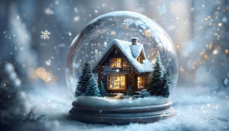 Cozy Cabin in Whimsical Snow Globe, Glowing Warmth, Perfect for Holiday ...