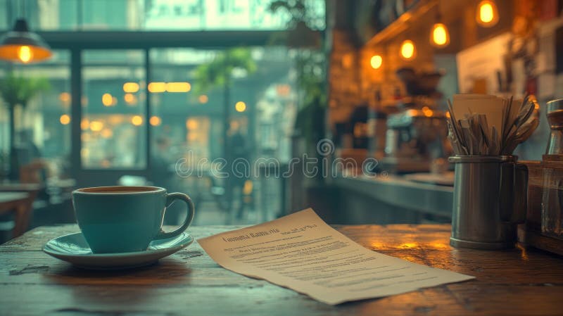 Cozy Caf? Scene with Coffee and Menu Stock Illustration - Illustration ...
