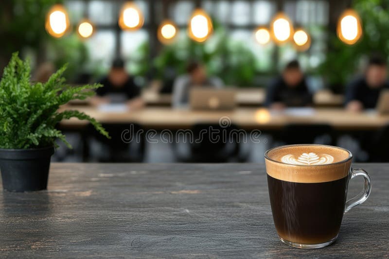 Cozy Cafe Atmosphere with Coffee and Greenery Stock Illustration ...