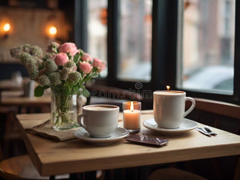 Cozy Cafe with Coffee on the Table Stock Illustration - Illustration of ...