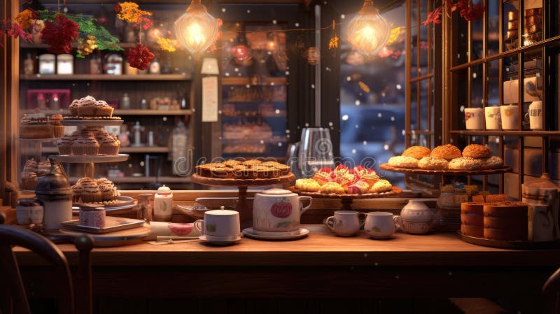 Cozy Cafe Corner with Aromatic Coffee and Desserts Stock Image - Image ...