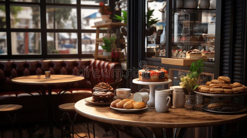 Cozy Cafe Corner with Aromatic Coffee and Desserts Stock Photo - Image ...