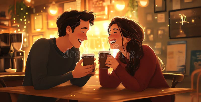 Cozy Cafe Date Illustration Stock Image - Image of togetherness, cozy ...