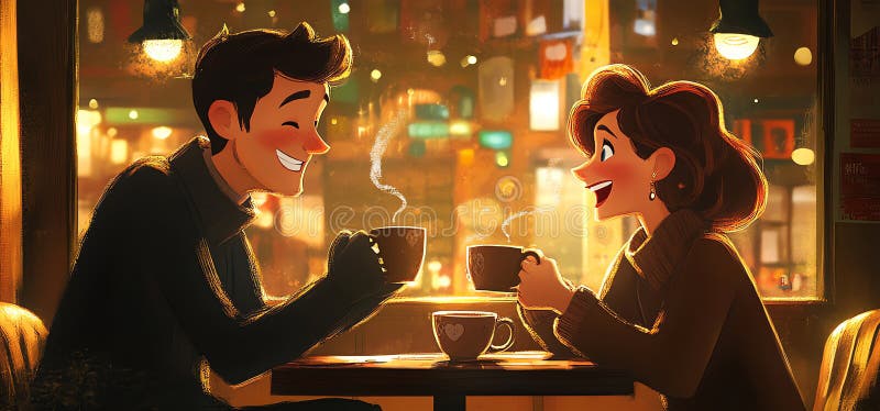 Cozy Cafe Date Illustration Stock Image - Image of warm, affection ...