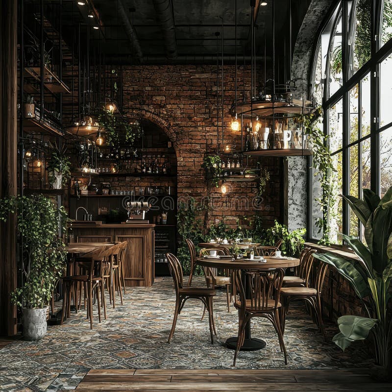 Cozy Cafe Interior with 3D Visualization Elements Stock Illustration ...