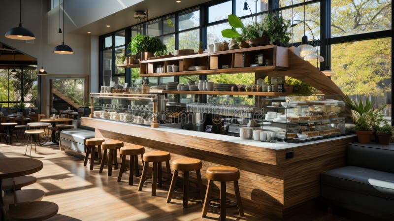 Cozy Cafe Interior with Sofas and Tables for Quick Lunch, Angle View ...