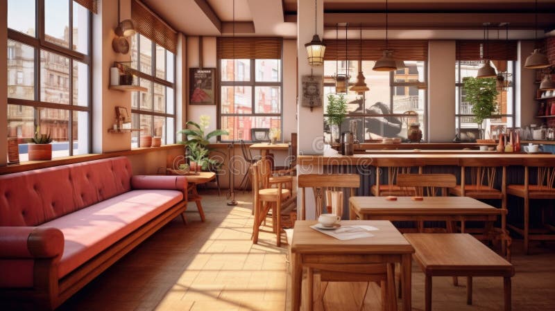 Cozy Cafe Interior with Sofas and Tables for Quick Lunch, Angle View ...